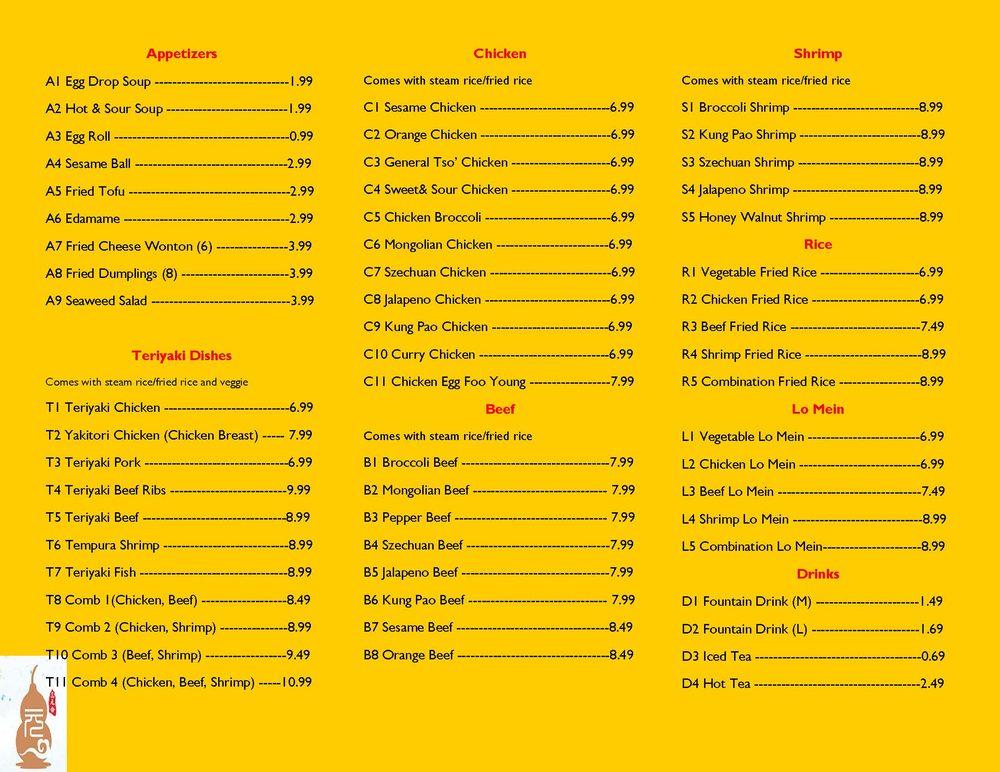 Menu at Three Yuan Join restaurant, Mesquite