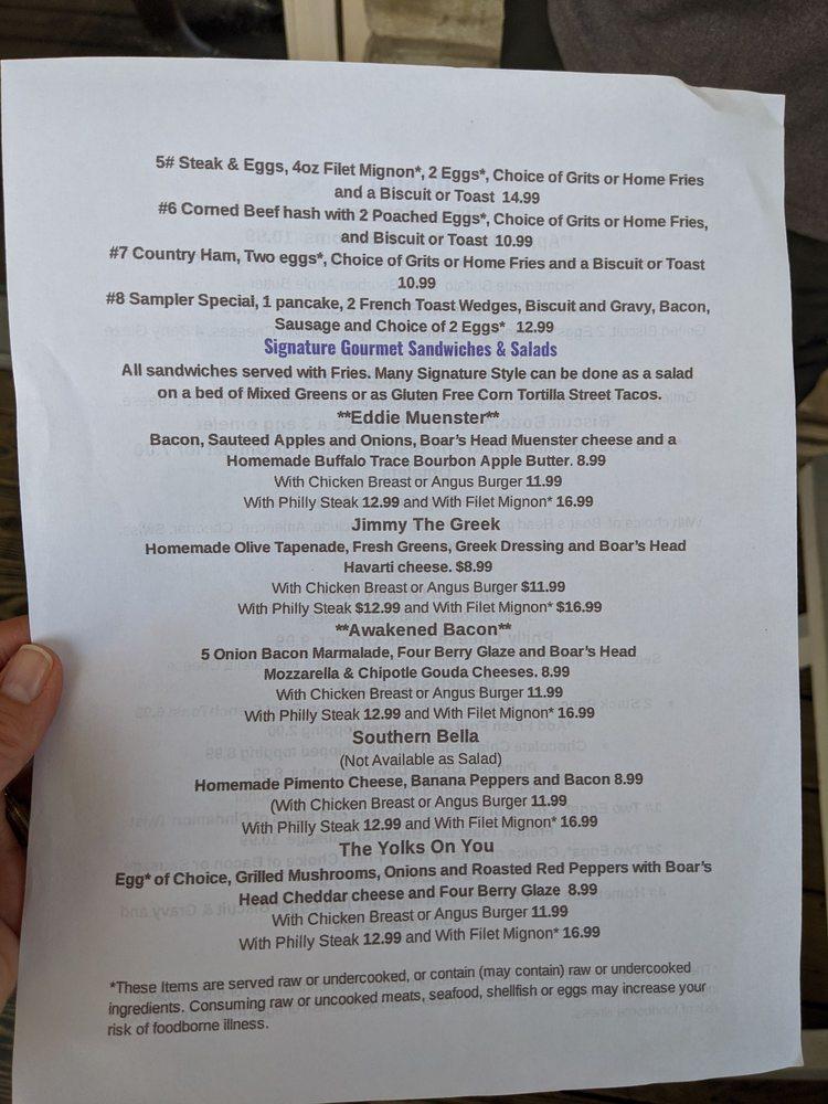 Menu at Toasted restaurant, Calabash