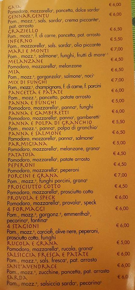 Menu da Vai che ce n'è di più ristorante, Assemini