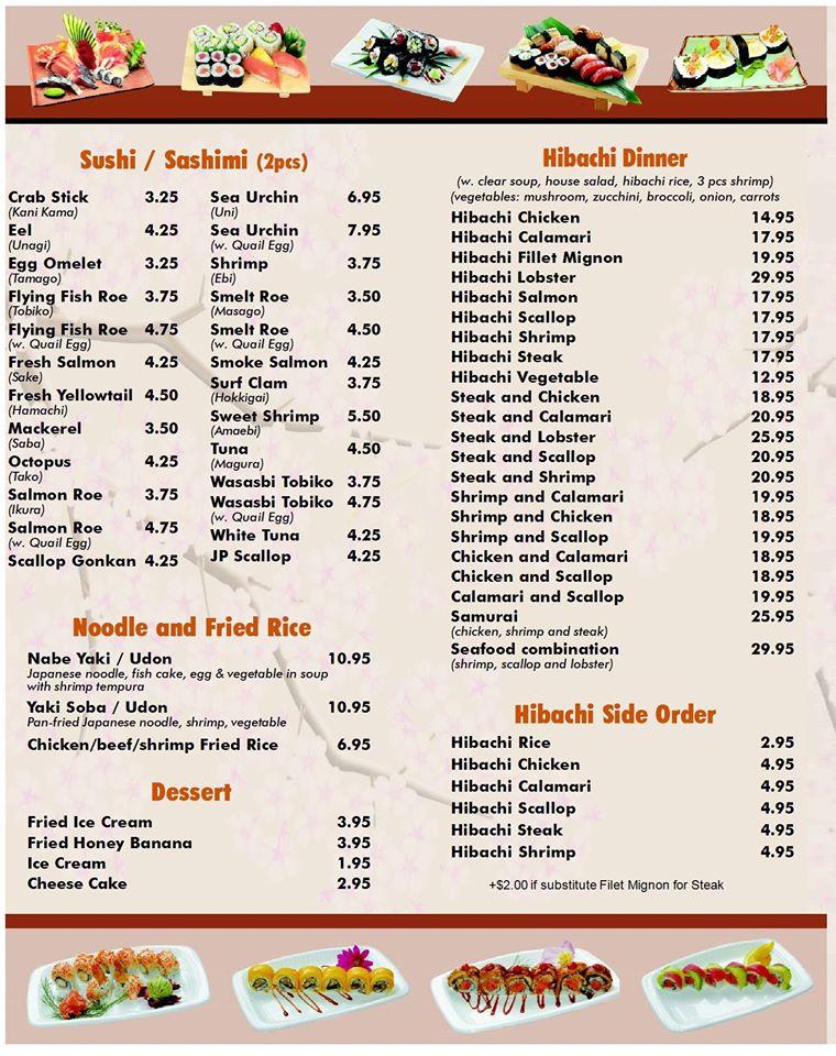 Menu at Yummy Sushi restaurant, New Orleans