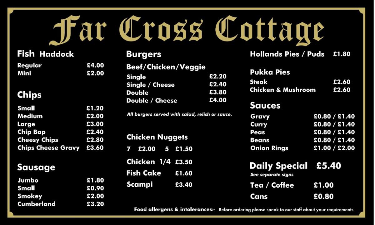 Menu at Far Cross Chippy fast food, Kendal