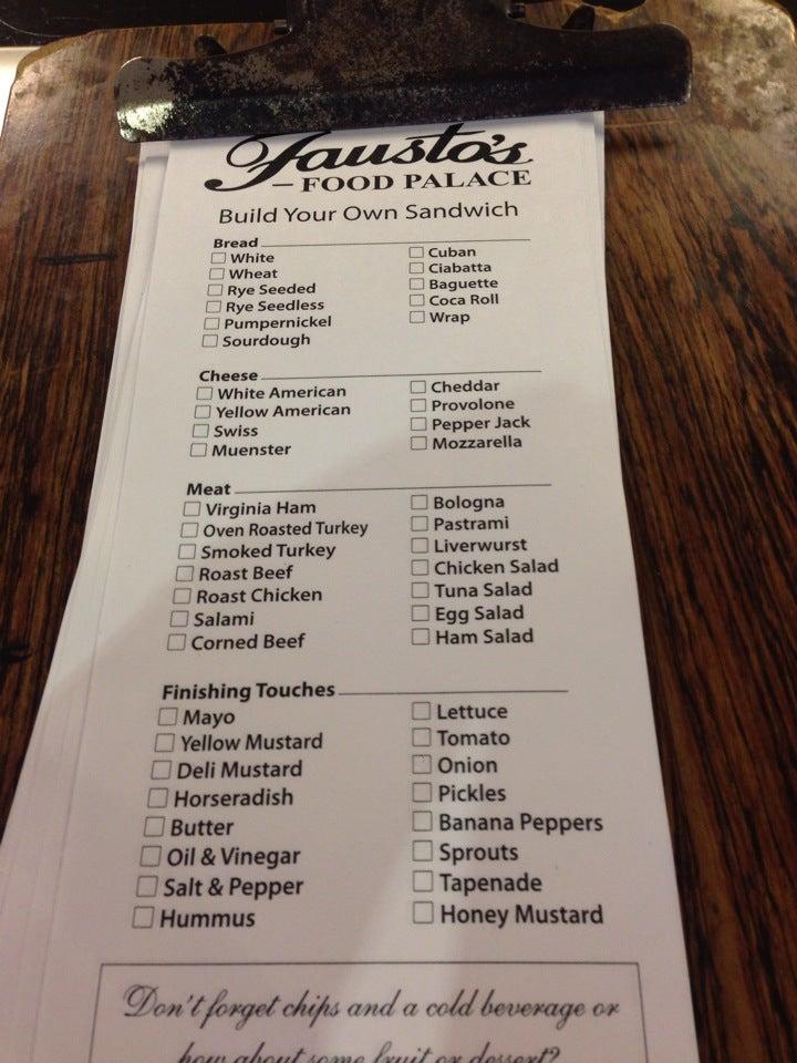 Menu at Fausto's Food Palace restaurant, Key West, 522 Fleming St