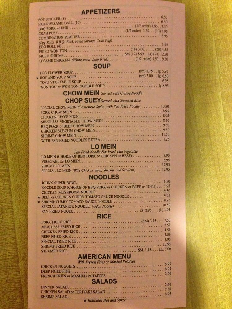 Menu at John's Chinese Restaurant, Keizer