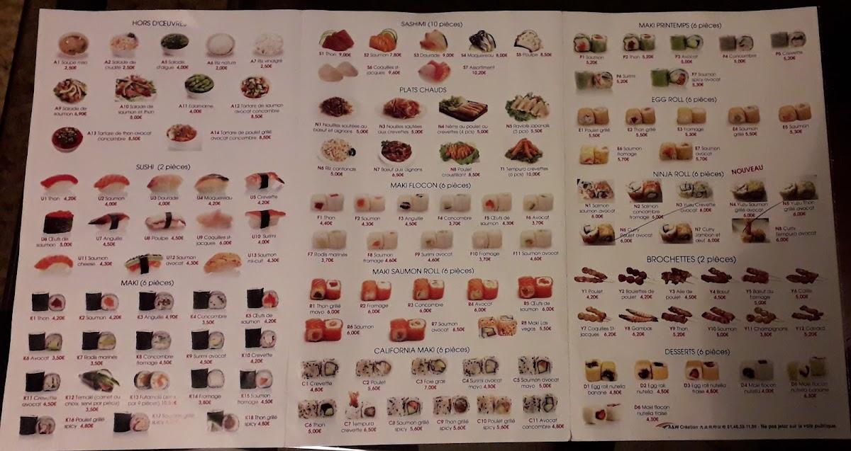 Menu at New Tokyo Sushi restaurant, Claye-Souilly
