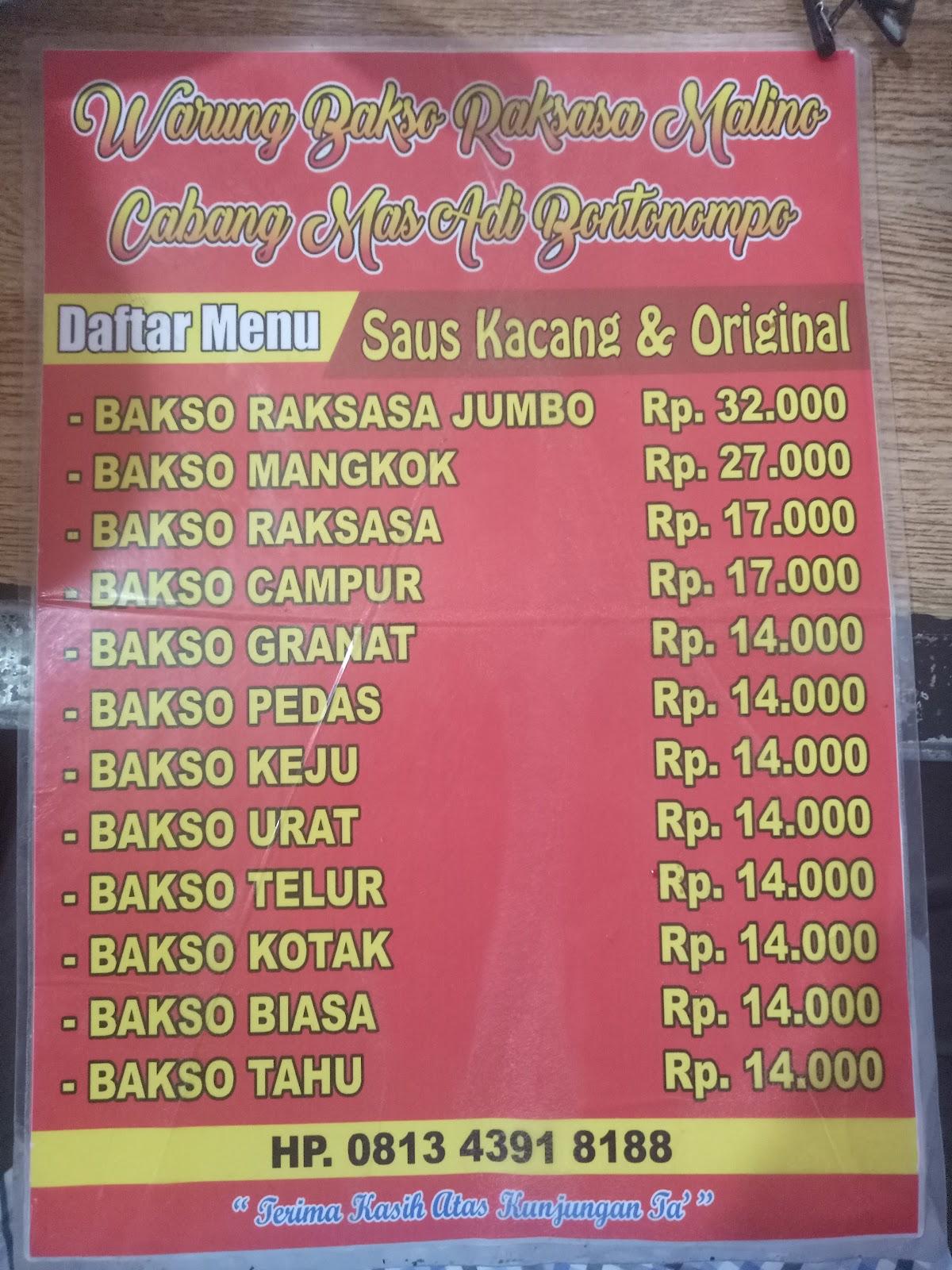 Bakso Raksasa Malino Cab. Mas Adi Bontonompo restaurant, Indonesia ...