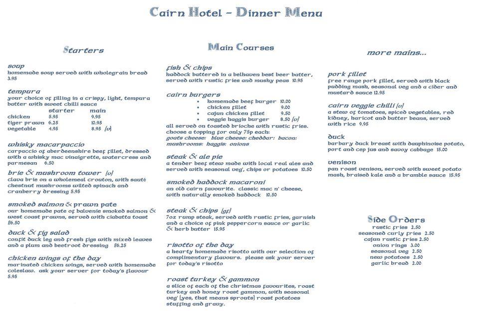 Menu at Cairn Hotel restaurant, Carrbridge