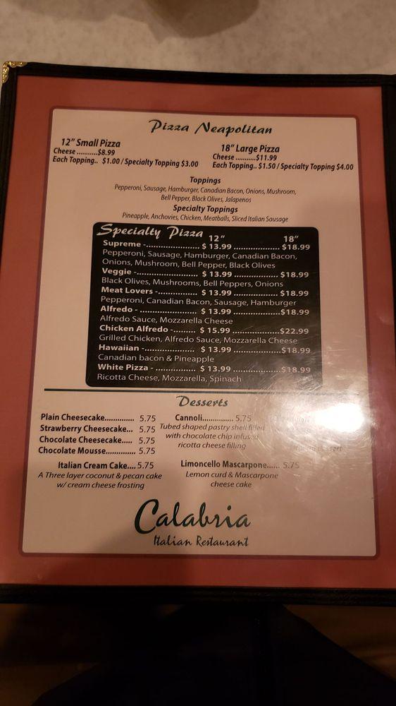 Menu at Calabria Italian Restaurant, New Iberia