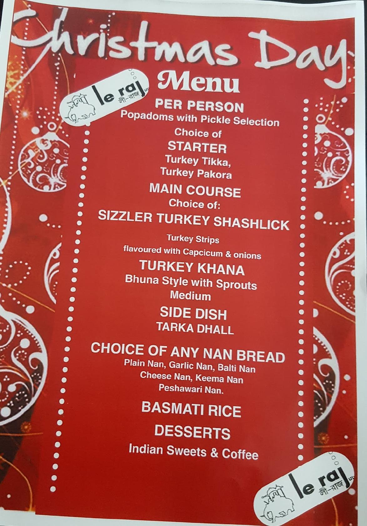 Menu at Le Raj restaurant, Selby