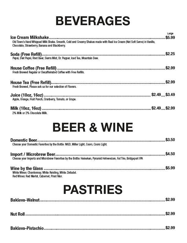 Menu at Old Town Burger & Breakfast restaurant, Battle Ground