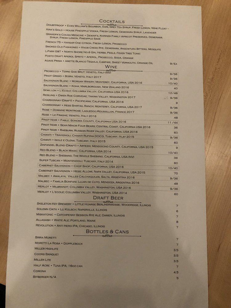 Menu at Posto 31 pub & bar, La Grange Park