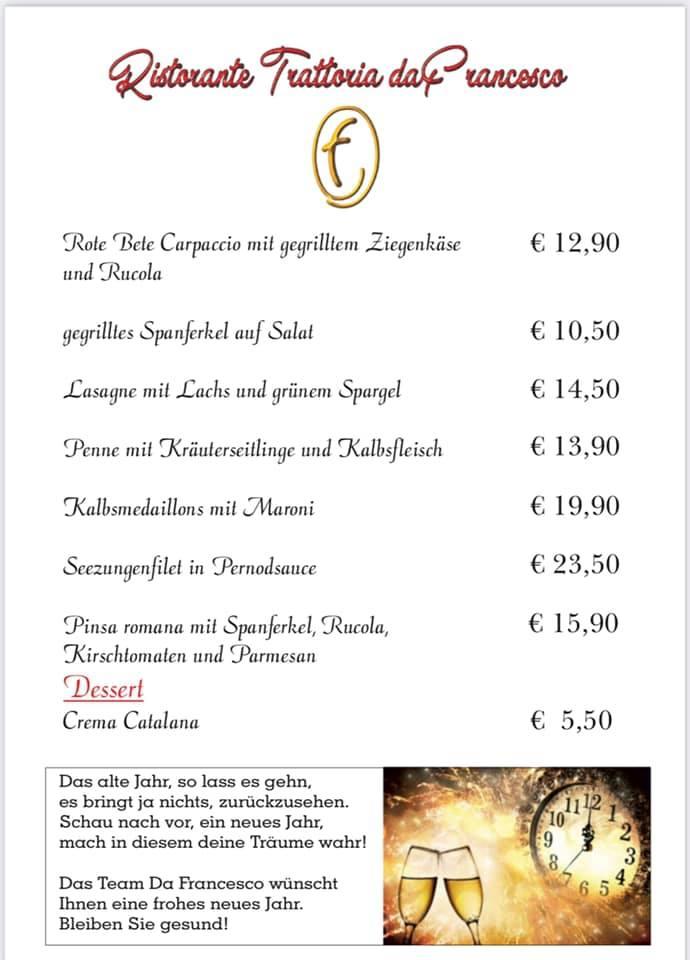 Speisekarte von Ristorante Trattoria da Francesco pizza, Tegernsee