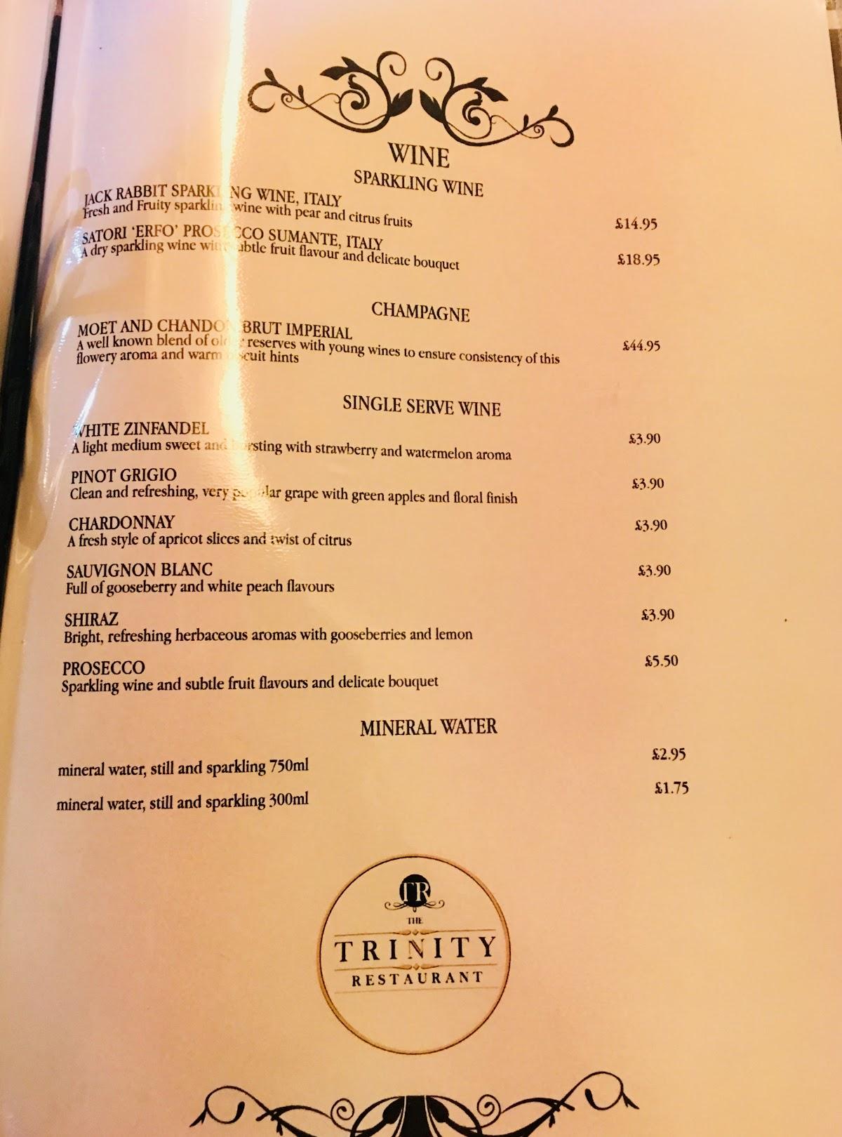 Menu at The Trinity Restaurant, Bridlington