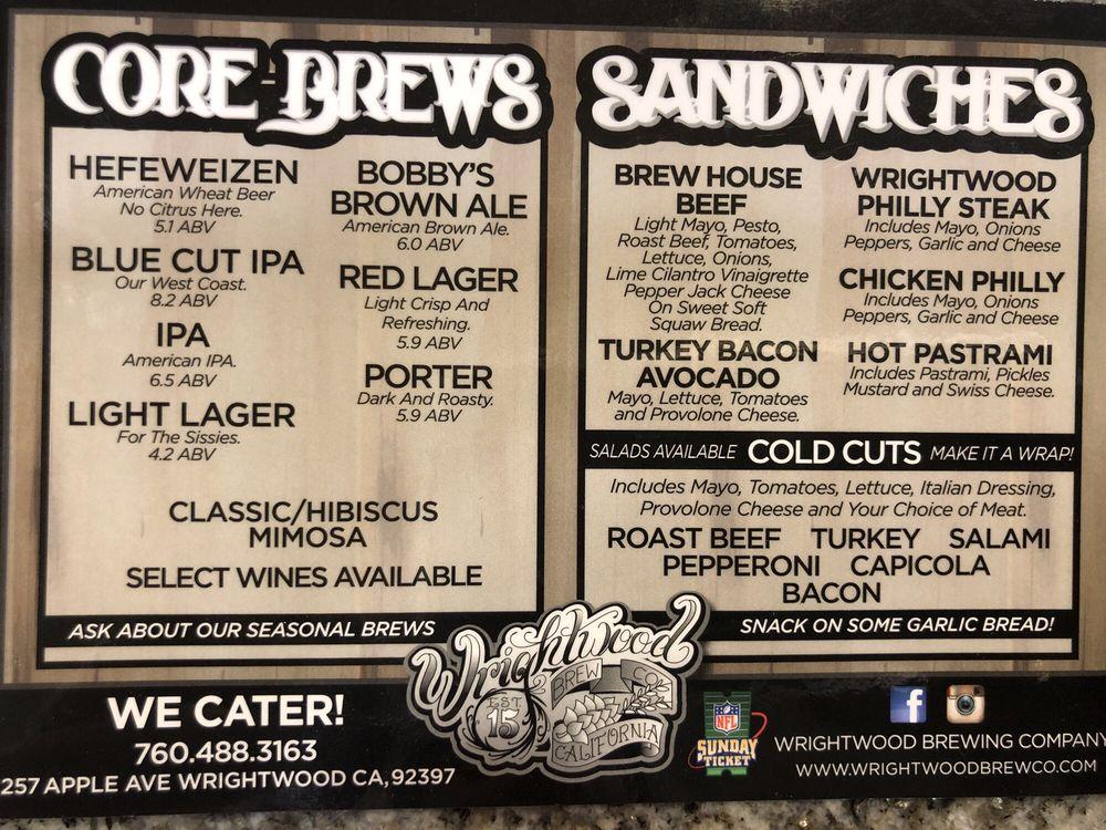 Menu at Wrightwood Brew Co restaurant, Wrightwood
