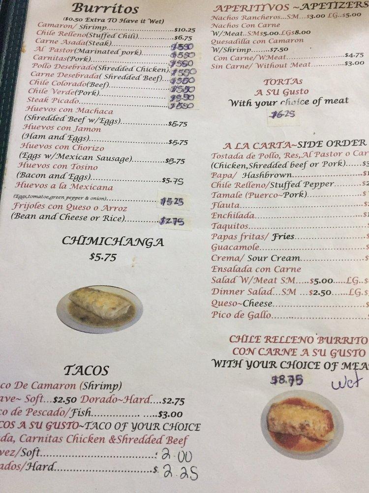 Menu at Dos Pablos restaurant, Riverside