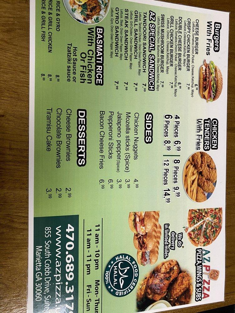 Menu at AZ pizza pizzeria, Marietta