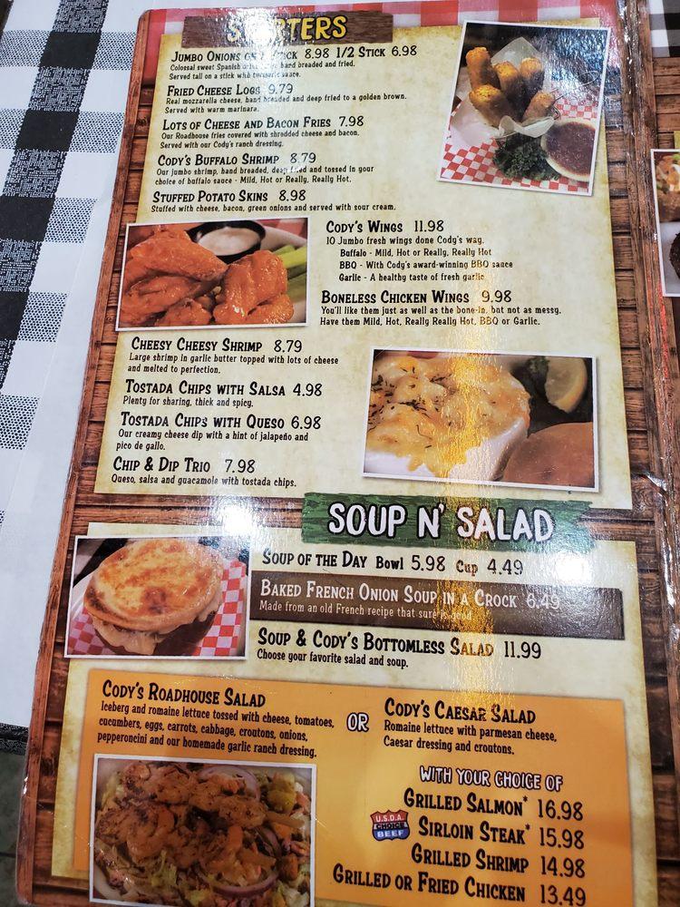 Menu at Cody's Original Roadhouse - Sebring pub & bar, Sebring