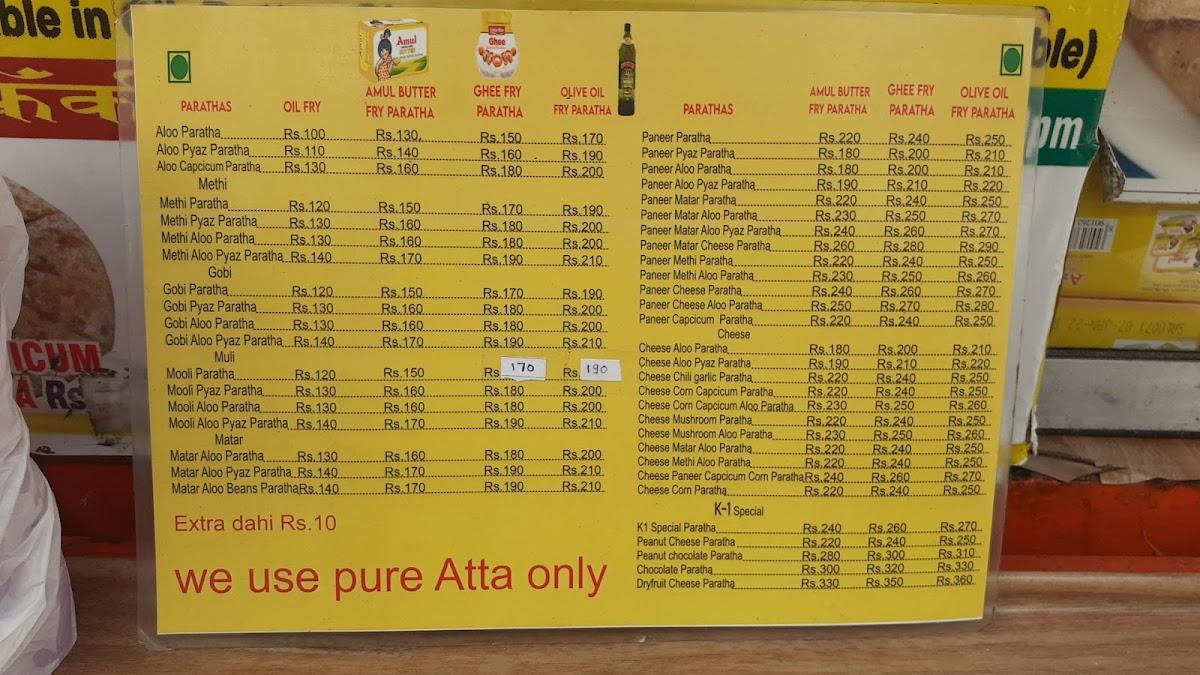 Menu at K-1 Paratha, Mumbai