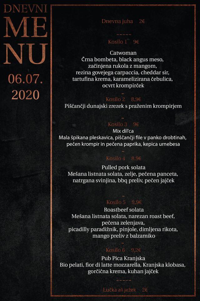 Menu da Pub Plečnik, Lubiana
