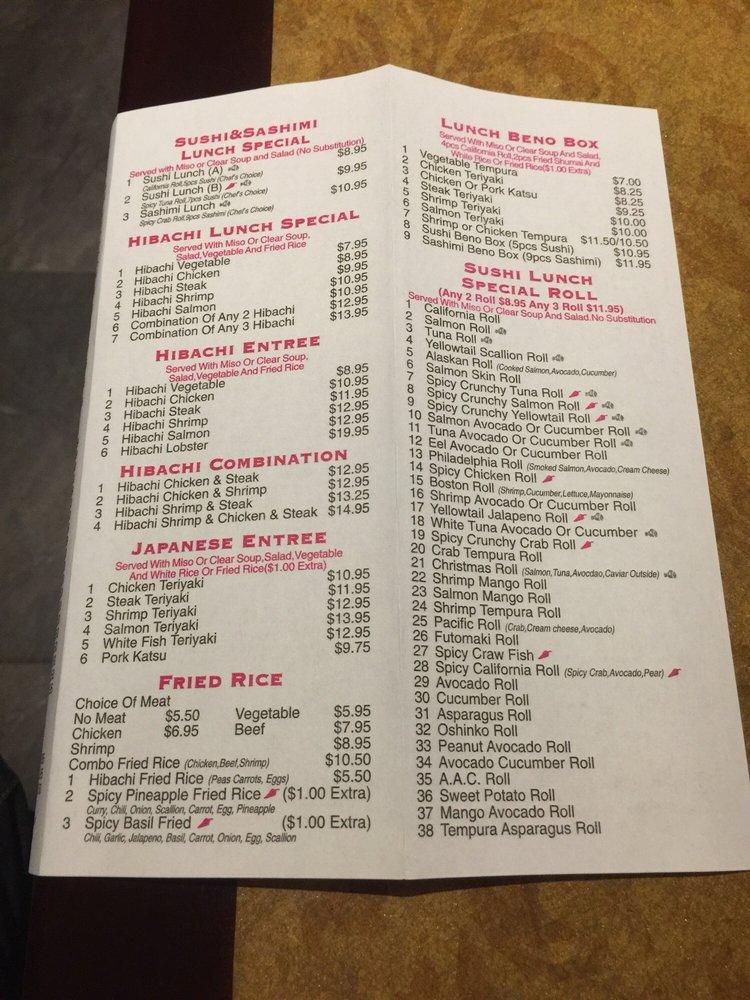 Menu at Sen Sushi & Hibachi Grill restaurant, Marion