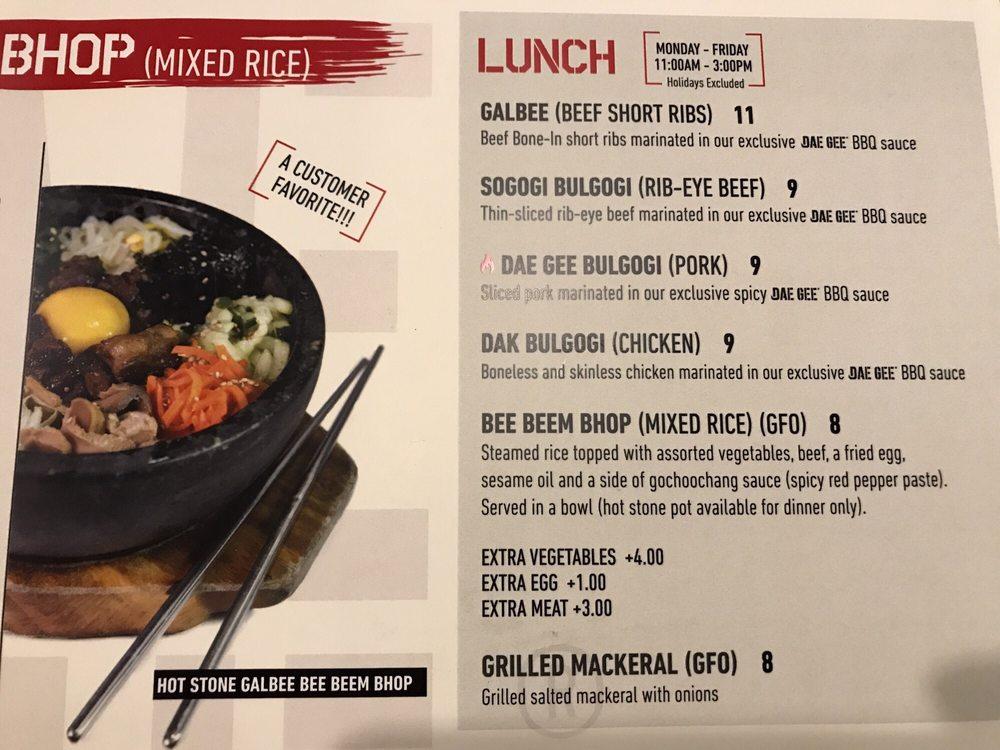 Carta de DAE GEE KOREAN BBQ, Aurora, S Havana St Unit 1