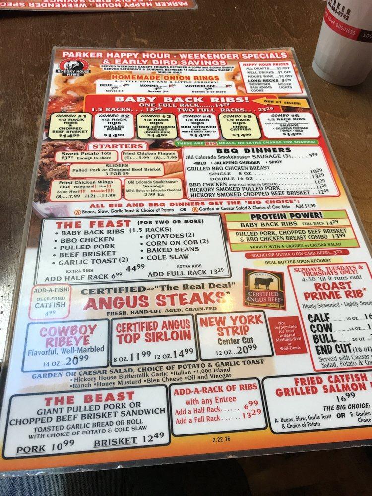 Menu at Hickory House BBQ, Parker