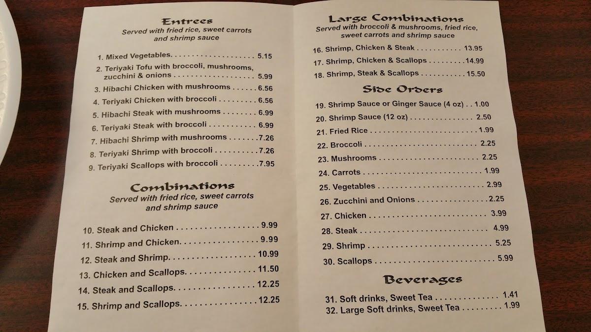 Menu at Hoshi Express Japanese Grill restaurant, Shelby