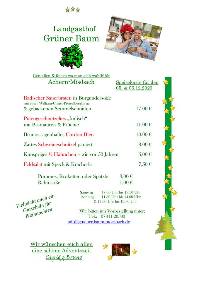 Speisekarte von Landgasthof Grüner Baum restaurant, Achern