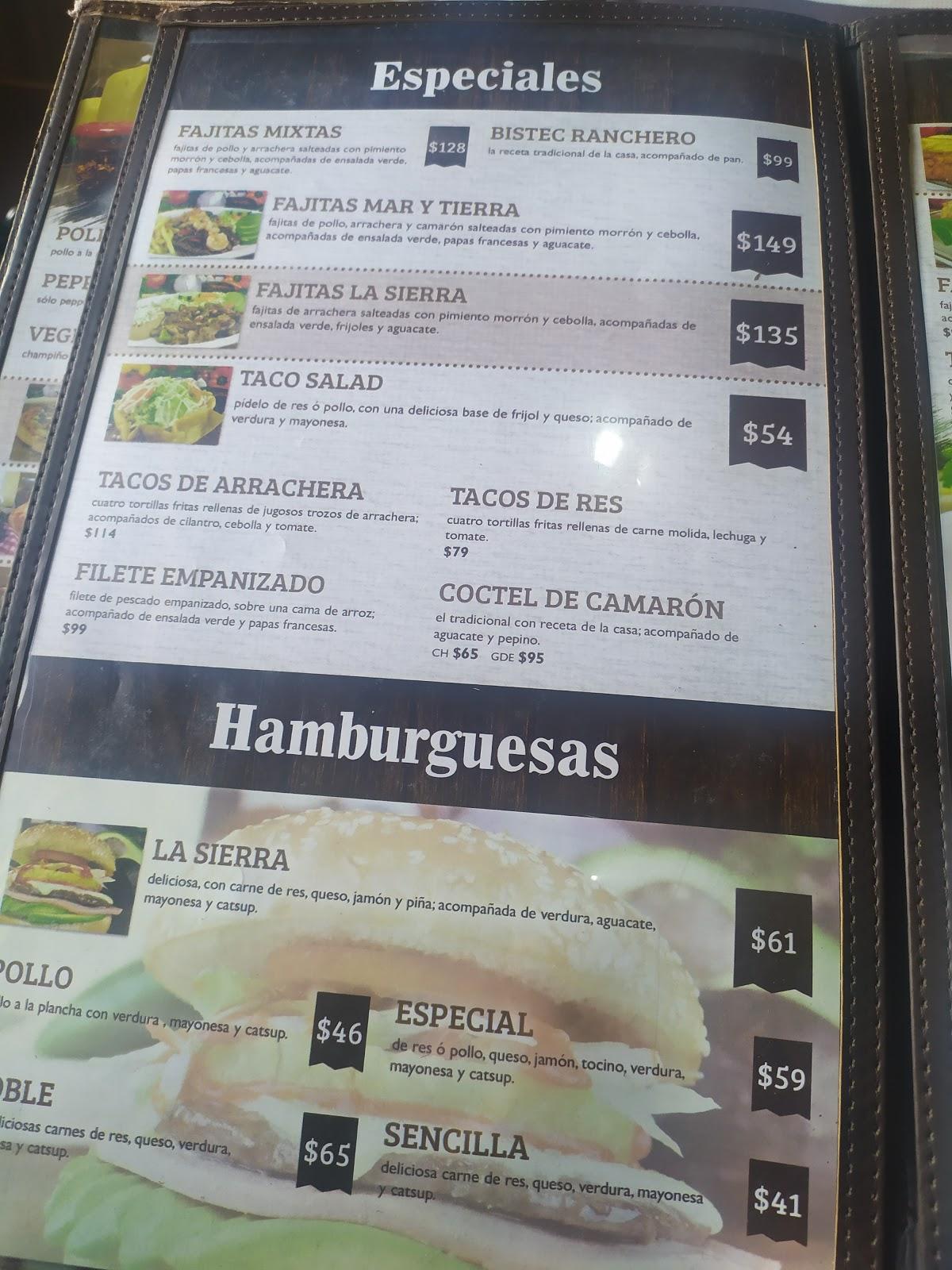 Carta de PIZZERÍA LA SIERRA, Villa Ahumada