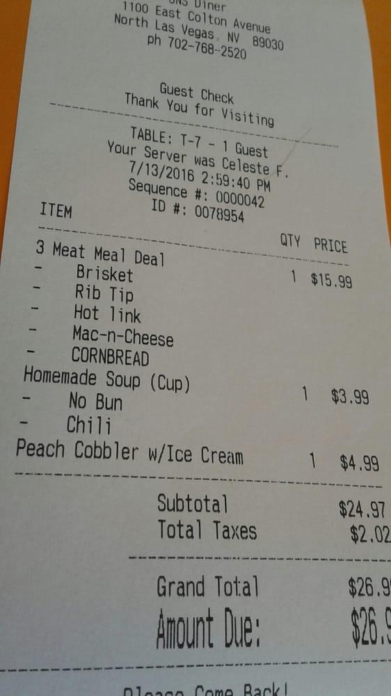 Menu at SNS Diner BBQ, North Las Vegas, Losee Rd