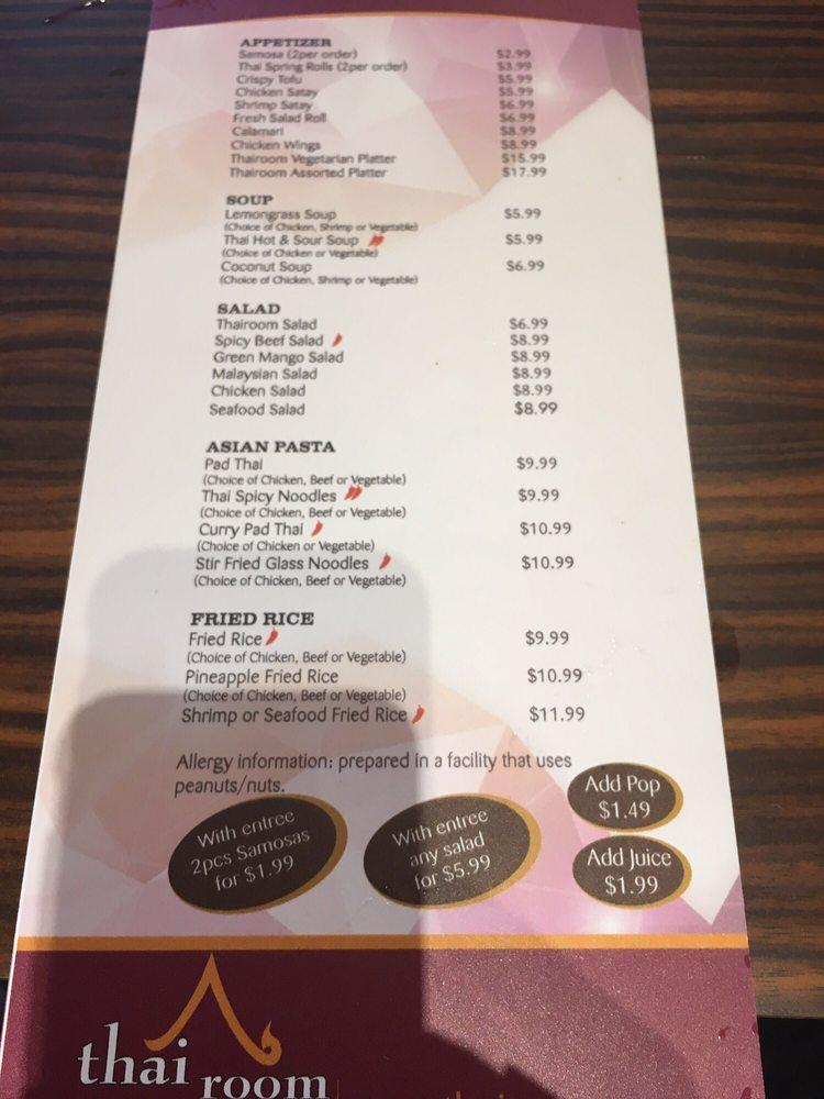 Menu at Thai Room Scarborough restaurant, Toronto, 43 Milner Ave #2