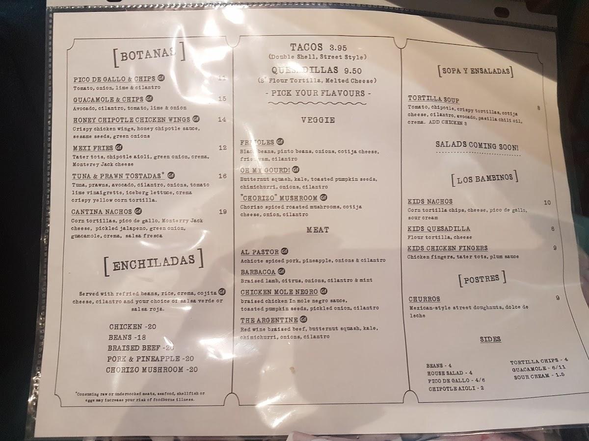 Menu at Cantina del Centro - Kelowna pub & bar, Kelowna