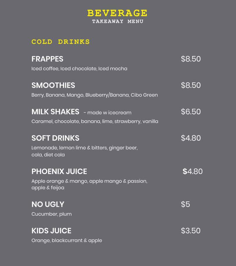 Menu at CIBO Cafe, Whangarei