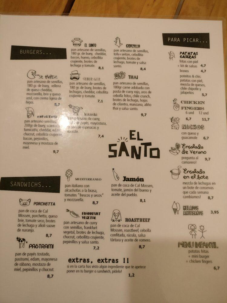 Menu at El Santo pub & bar, Sitges