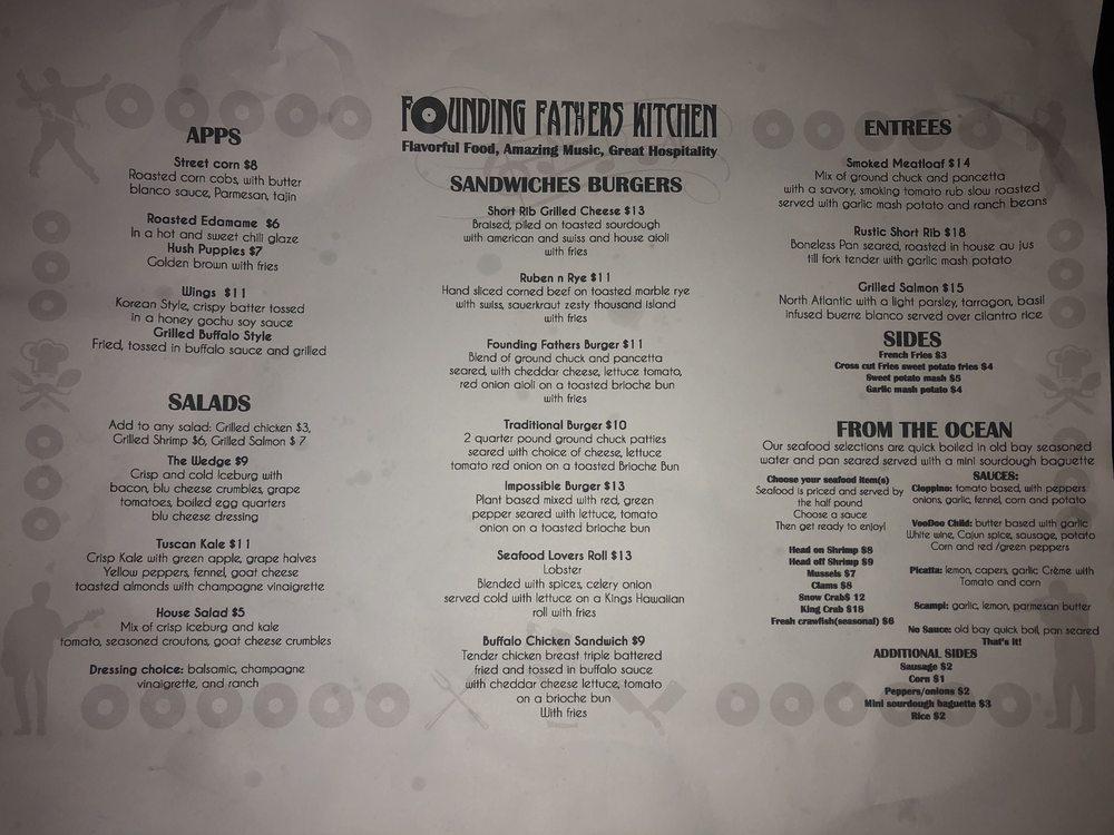 Menu at Founding Fathers Kitchen pub & bar, Chandler