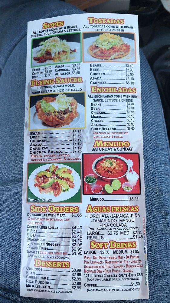 Menu at Los Alazanes Mexican Food restaurant, Barstow