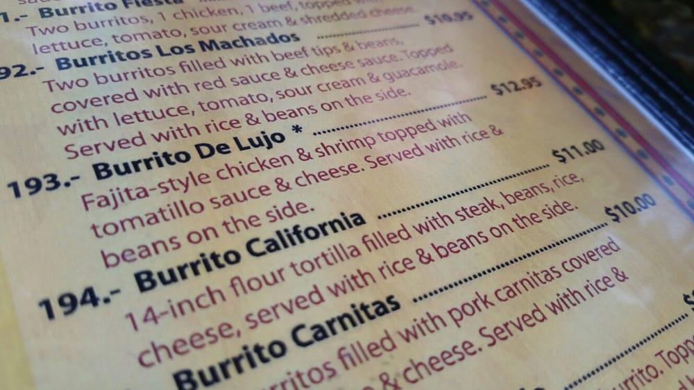 Menu at Los Machados Mexican Restaurant, Middletown