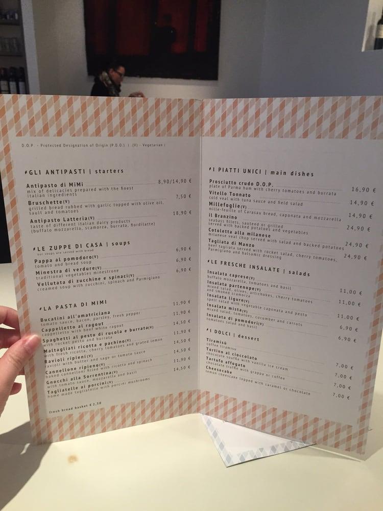 Menu at Mimi Latteria Milanese, Amsterdam