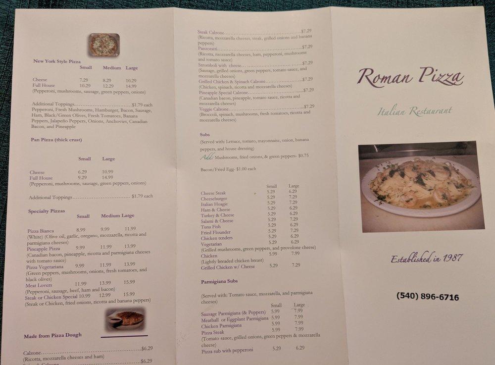 Menu at Roman Pizza Italian Restaurant, Timberville, 42 North Food Lion ...