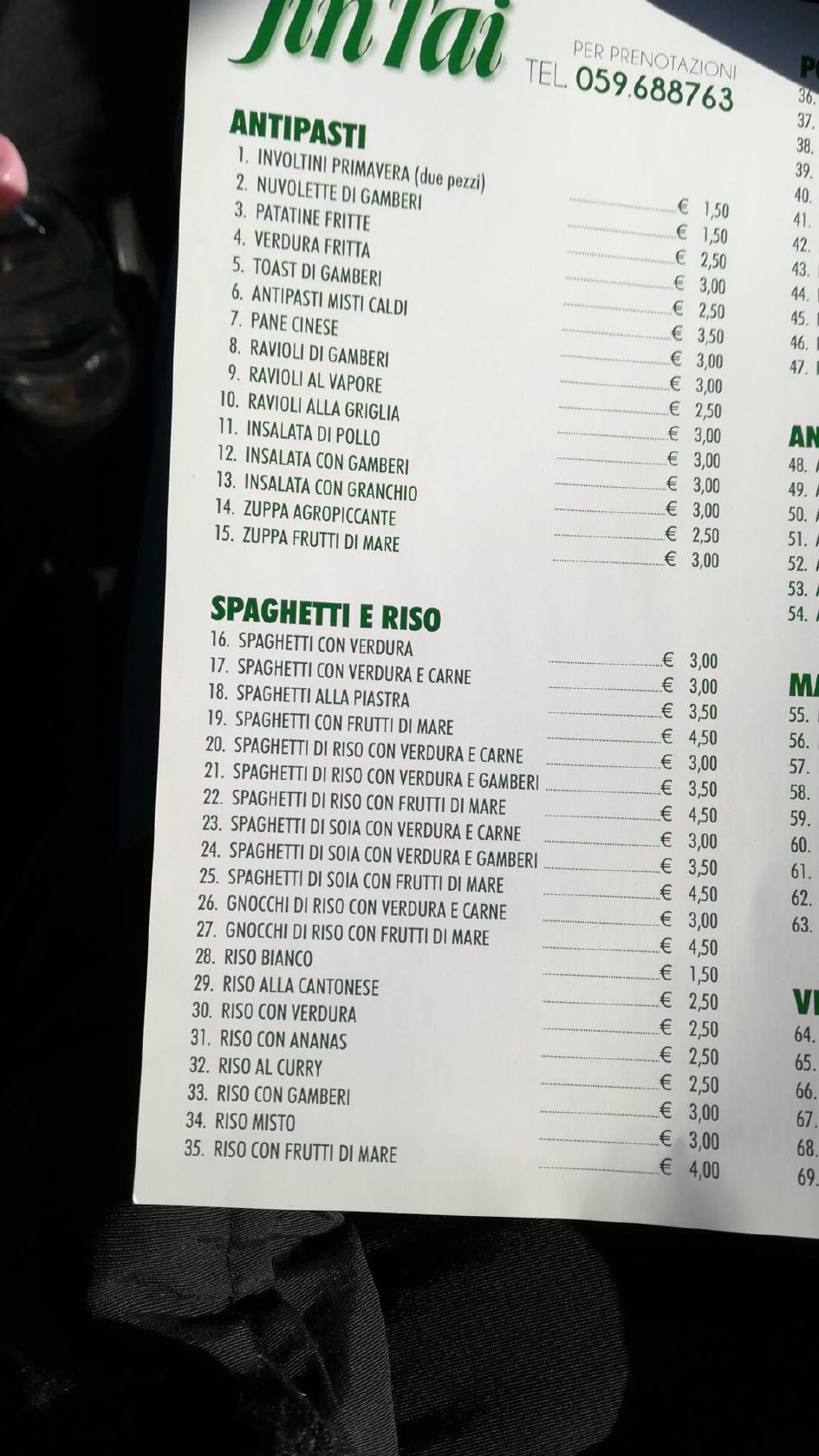 Menu da Rosticceria cinese Jin Tai di Jin de ging ristorante, Carpi