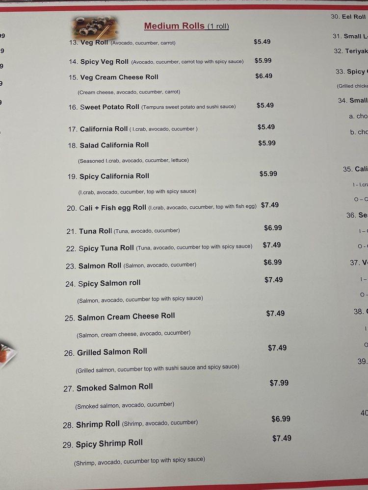 Menu at Splendid Sushi restaurant, Concord