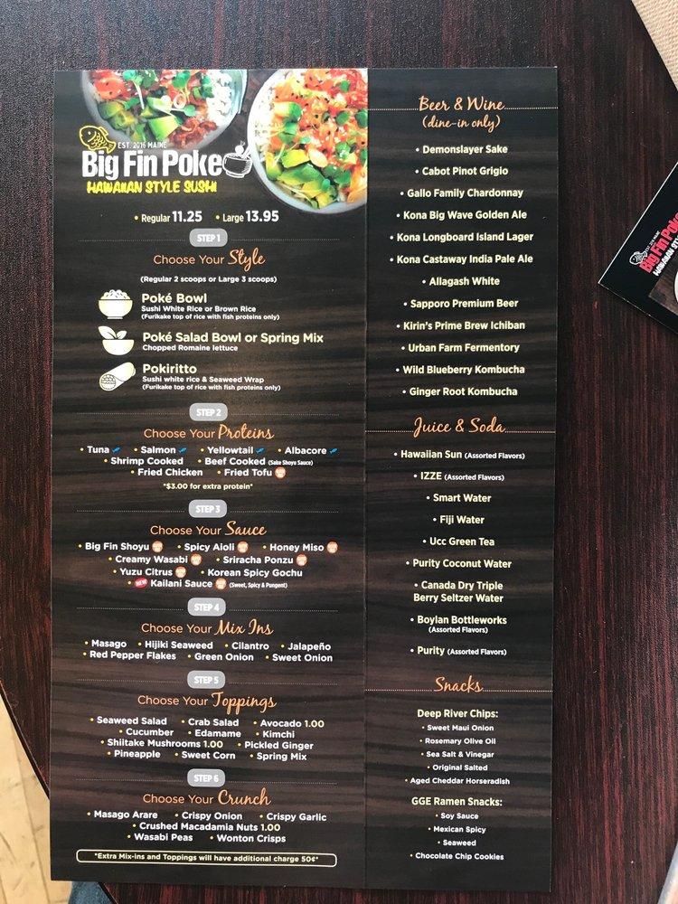 Menu at Big Fin Poké - Westbrook restaurant, Westbrook, 95 Rock Row STE 150