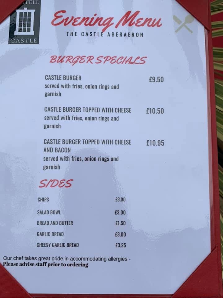 Menu at Castle Restaurant And Hotel, Aberaeron