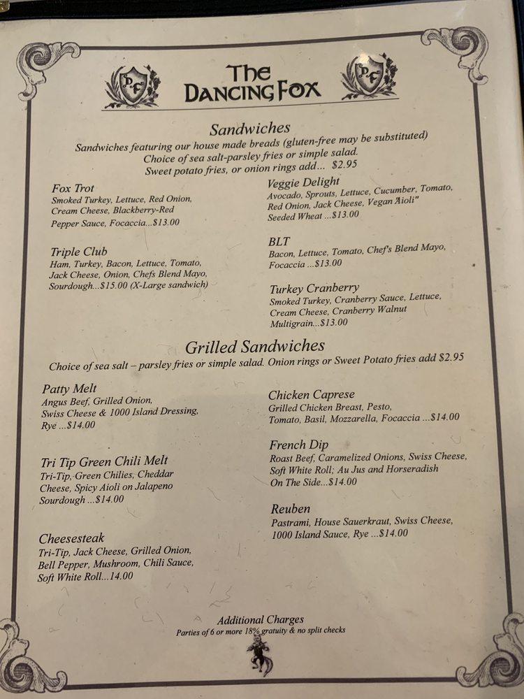 Menu at Dancing Fox Winery & Brewery restaurant, Lodi