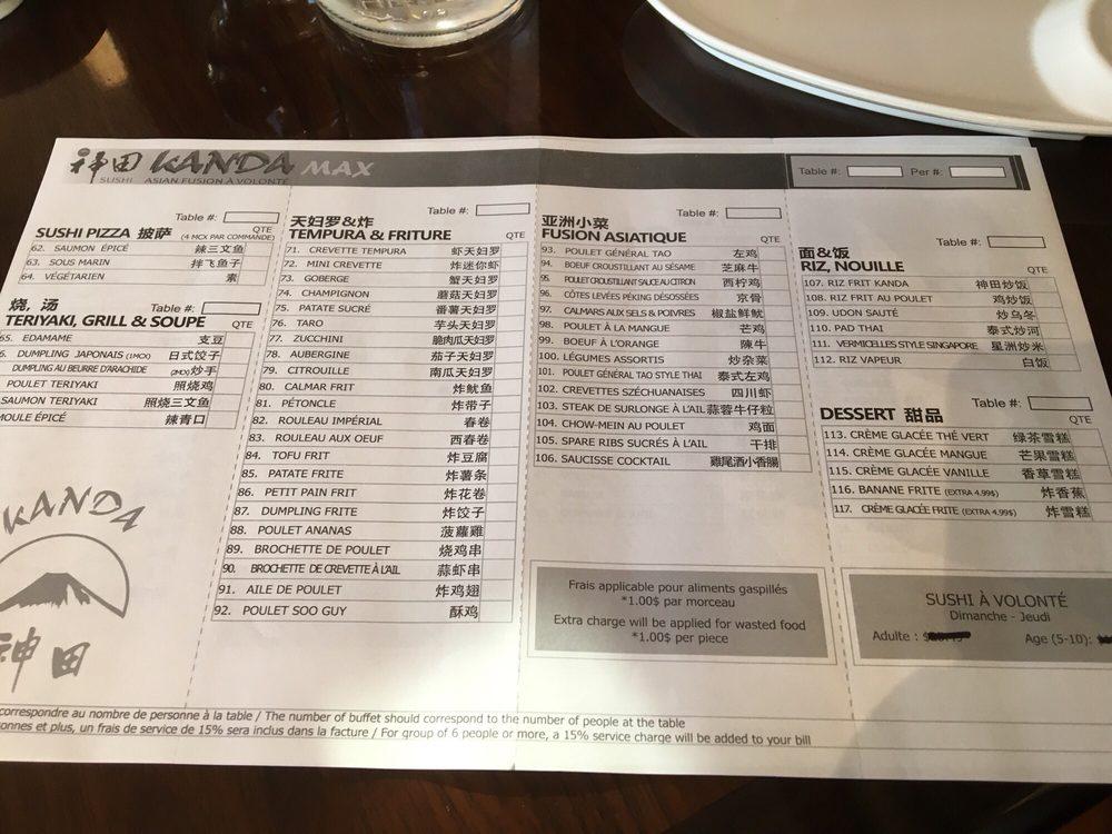 Menu au Kanda Max restaurant, Saint-Eustache, 40 R. Dubois