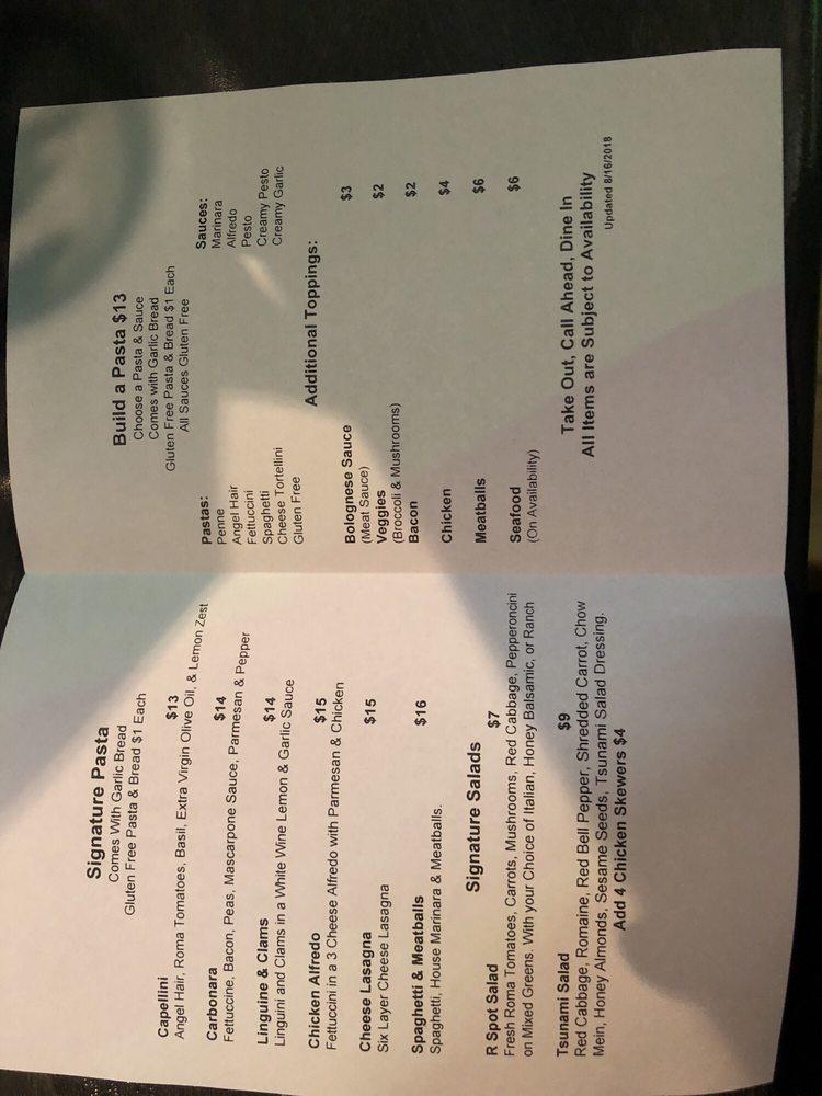 Menu at R Spot Takeout and Eatery restaurant, Sisters