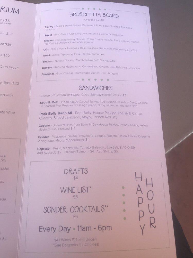 Menu at Sonder steakhouse, Bakersfield