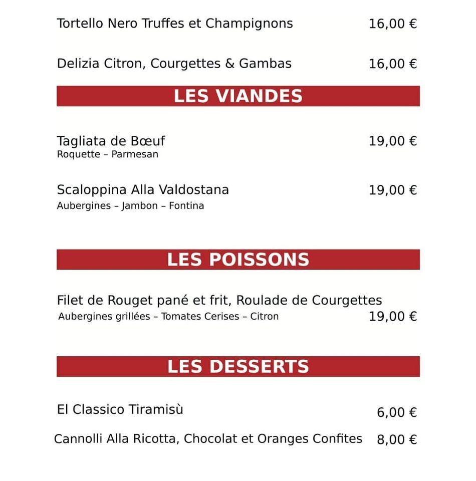 Menu at la locanda, Huy