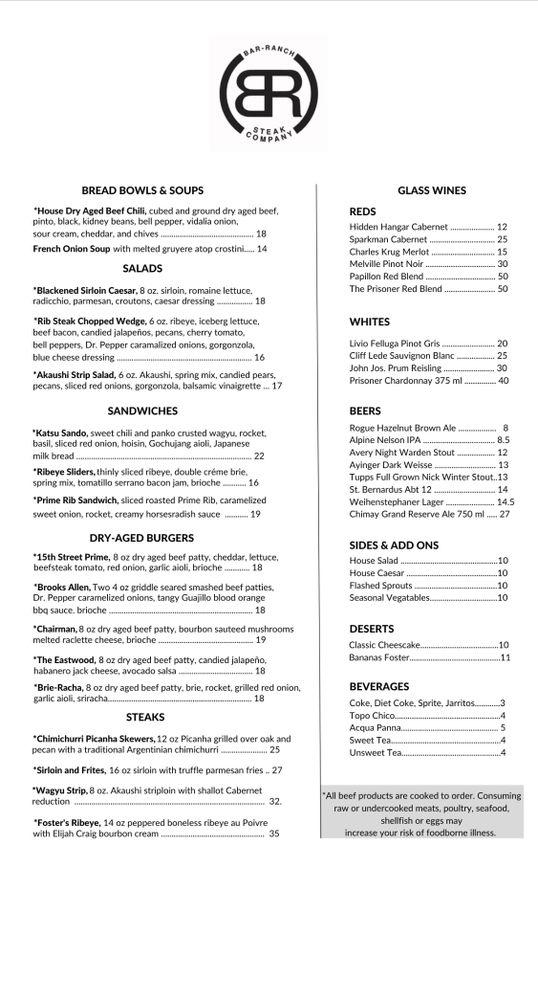Menu at BAR-Ranch Steak Company, Plano