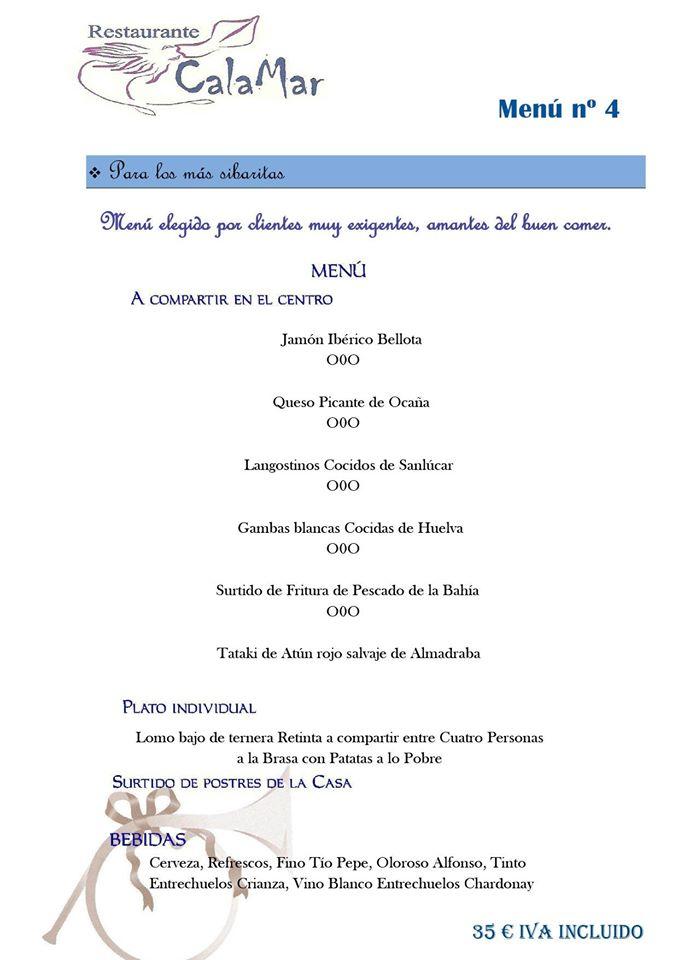Carta de Restaurante CalaMar, Jerez de la Frontera