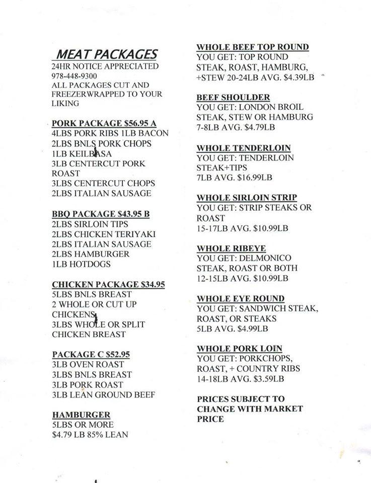 Menu at Country Butcher and Deli restaurant, Groton